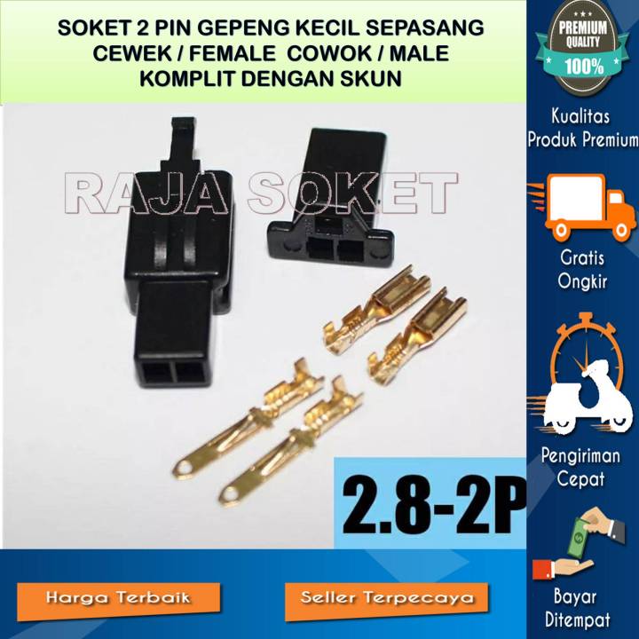 ( Isi 5 Set ) SOKET SOCKET CONNECTOR KONEKTOR 2 PIN KECIL MOTOR - HITAM ...