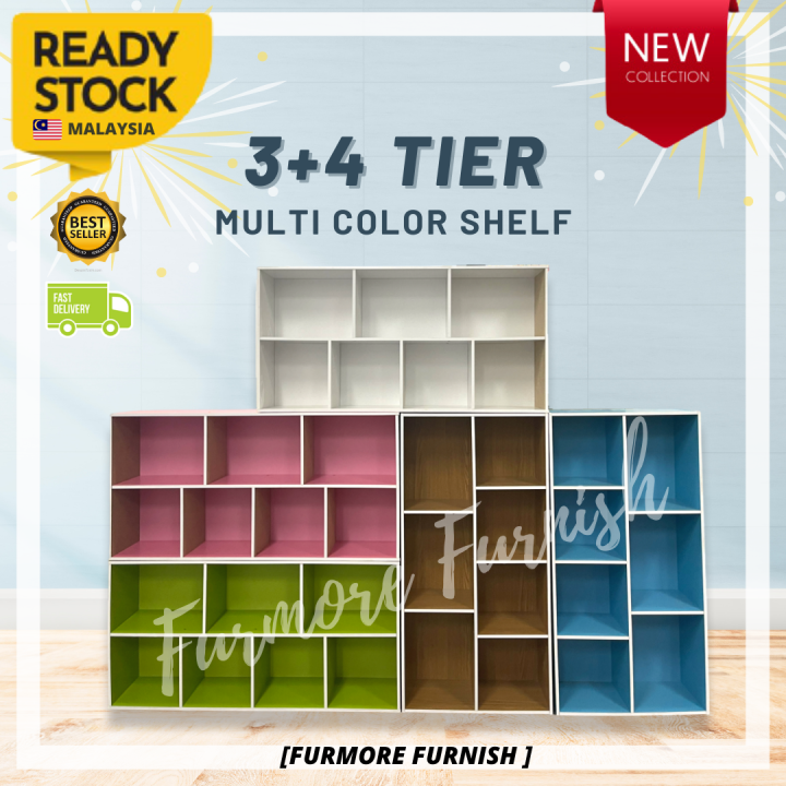 DIY 3+4 Tier High Quality Multipurpose Colorful Rack Book Shelf / Rak ...