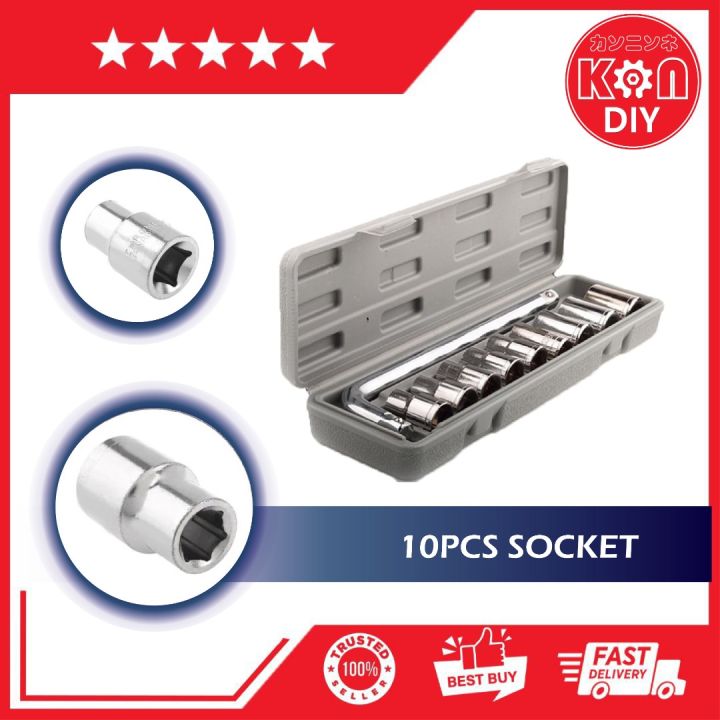 10pcs Car Socket Sleeve Wrench Kit Set 8MM - 21MM ½ Inch L Type Spanner ...