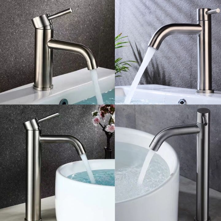 Bathroom Wash Sink Faucet Silver/Black 304 Stainless Steel Fixtures ...