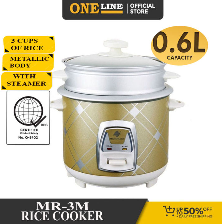 ONELINE Micromatic MR-3M 0.6L Metallic Body Conventional Rice Cooker with Steamer (Gold) | Lazada PH