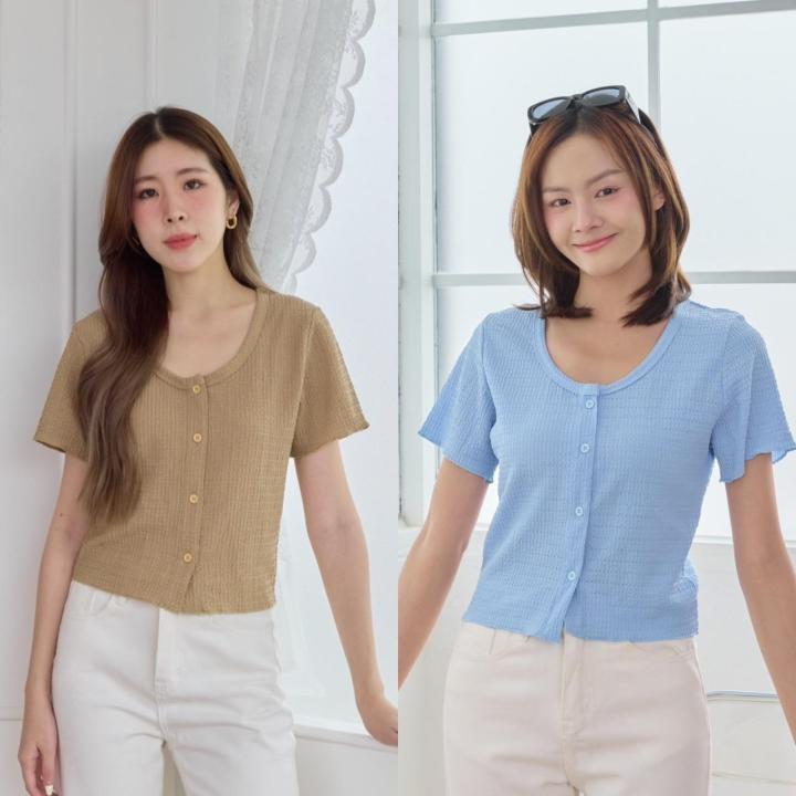 Basic Club - เสื้อเชิ้ตคอยู ผ้าดีเทลสวยทรงพรางหุ่น | Lazada.co.th