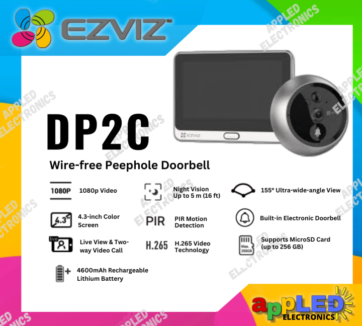 EZVIZ DP2C 2MP 100% Wire Free Rechargeable Wi-Fi Peephole Video ...