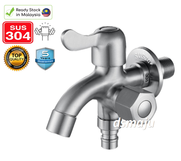Heavy Duty SUS304 Stainless Steel Two Way Tap Solid Steel 2 Way Bib Tap ...