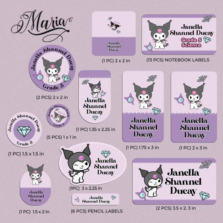 Kuromi Stickers for School Supplies, Name Sticker Labels, Subject ...