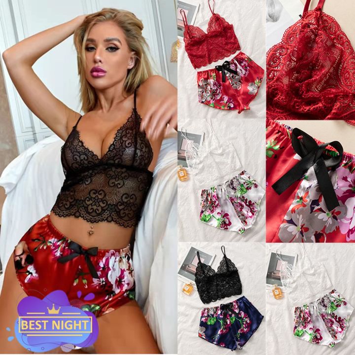 [ส่งเร็วพิเศษ!] ชุดนอนผู้หญิง ชุดนอนเซต ผ้าลูกไม้ซีทรู BN-635 | Lazada.co.th