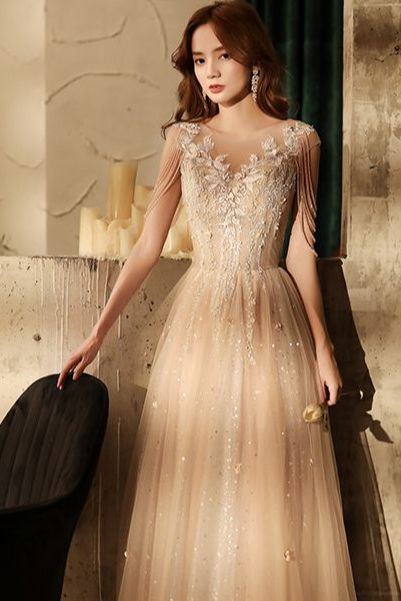 Dinner dress formal prom gown long dress for dinner Shoulder Tassel ...