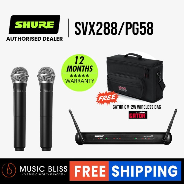 Shure SVX288/PG58 Dual Vocal Wireless System, SVX88 Dual Diversity Receiver & Dual PG58 Handheld ...