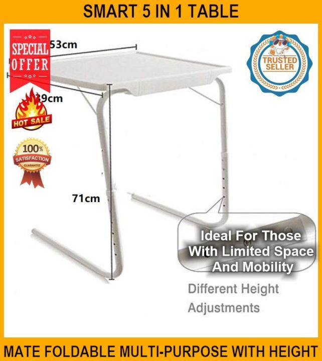 Smart 5 In 1 Table Mate Foldable Multi-purpose With Height Adjustable | Lazada