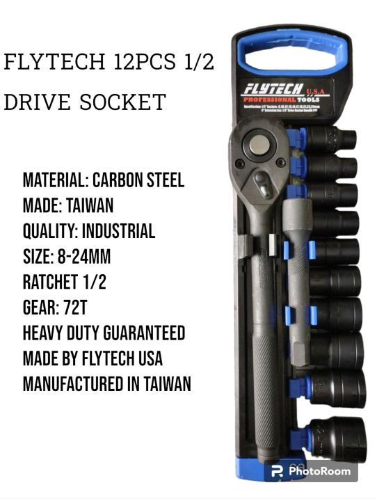 12PCS FLYTECH USA PRO SOCKET 8-24MM HIGH QUALITY BLACK CARBON SOCKET ...