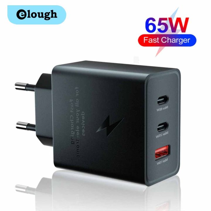 Elough Dual Type C PD 65W Charger Portable USB C Fast Charging Wall ...