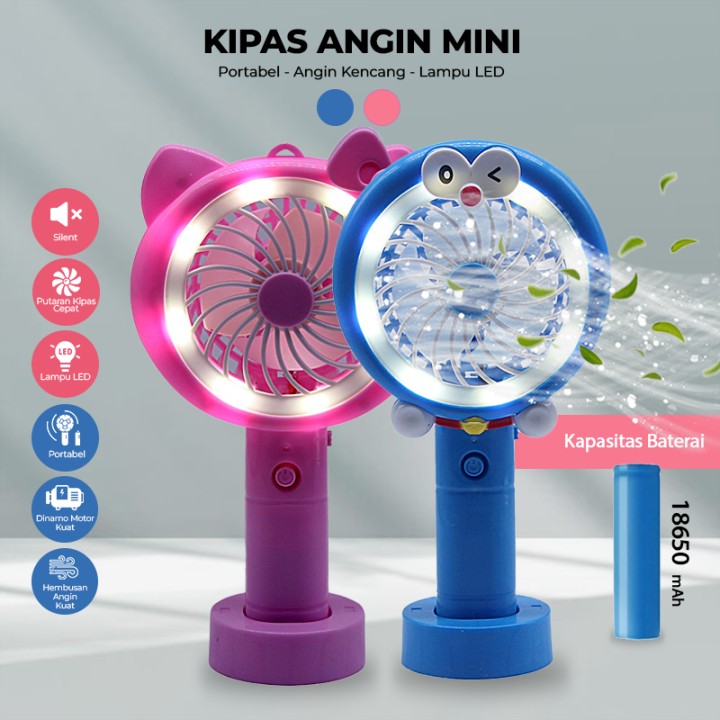 Kipas Angin Genggam Karakter Doraemon & Hello Kitty LED Nyala Kipas ...
