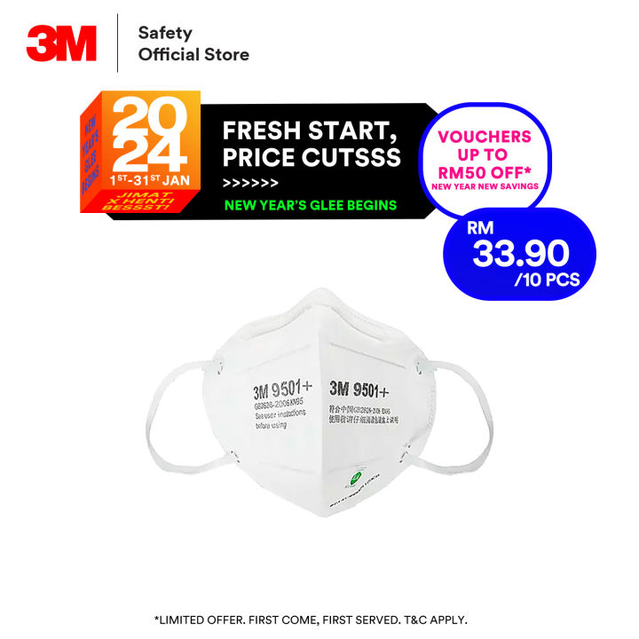 3M 9501+ P2/ KN95 Earloop Particulate/ Haze/ Dust/ Mist Disposable Respirator/ PM 2.5 / Flu ...