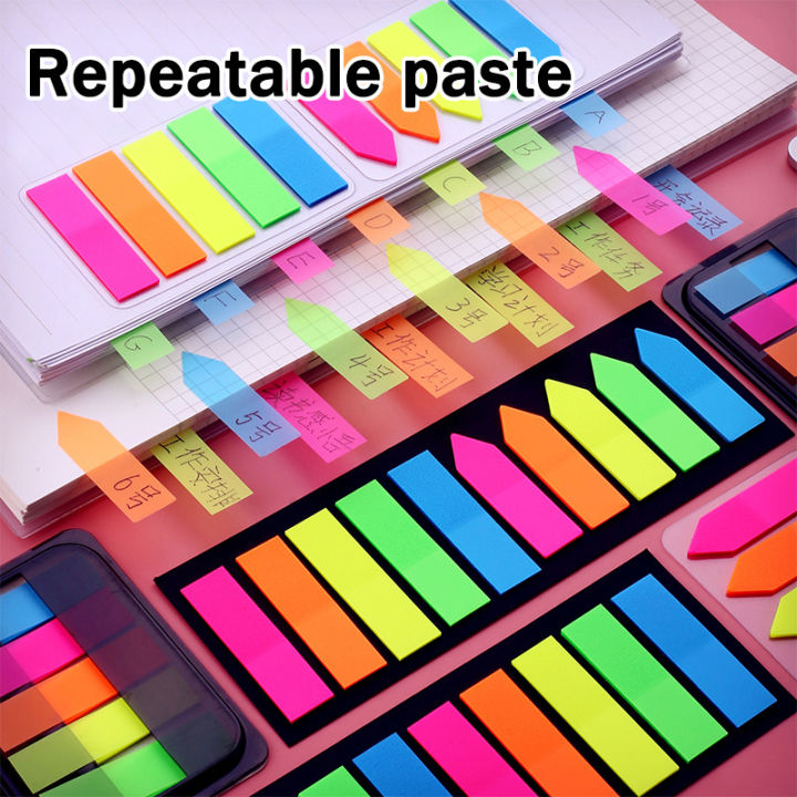 HGS 200 Sheets Color Transparent Fluorescent Sticky Note Flags Tabs ...