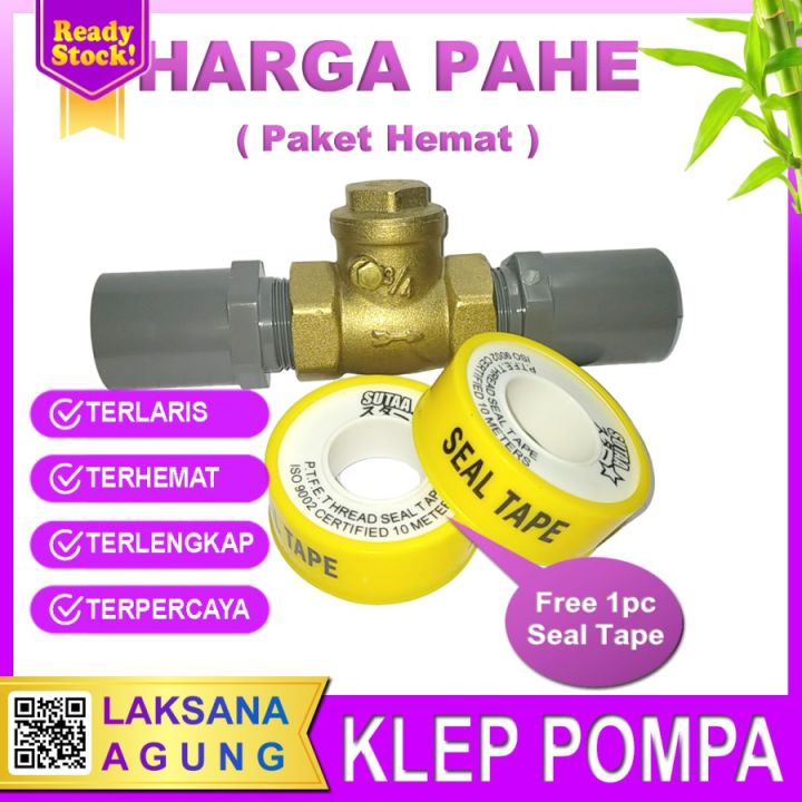Klep tabok 3/4 inch Check Valve kuningan + Sok drat Rucika + Seal tape ...