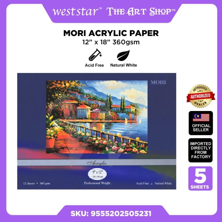 Mori Acrylic Paper 12" x 18" 360gsm 5sheets Painting Paper Kertas ...