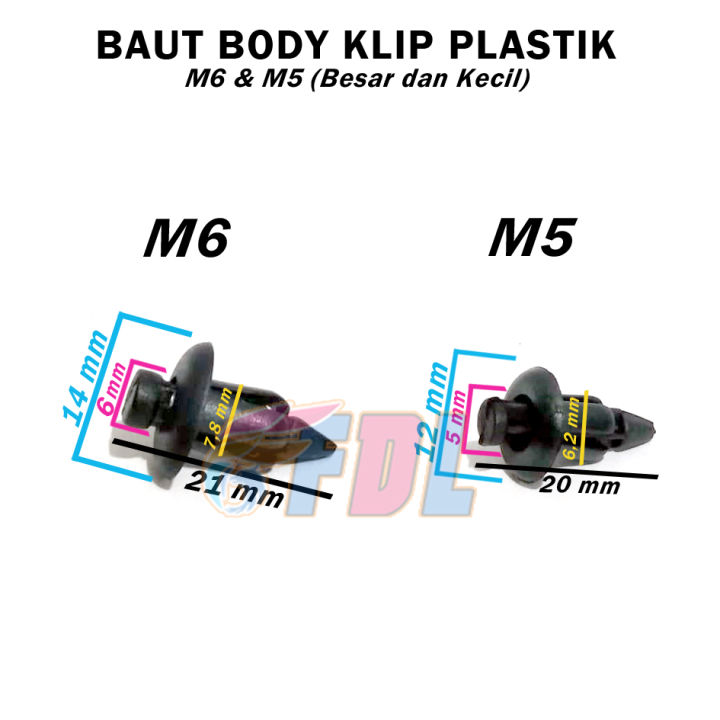 Baut Klip Plastik Kecil M5/Baut Klip Plastik Besar M6/Klip Rivet/Baut ...