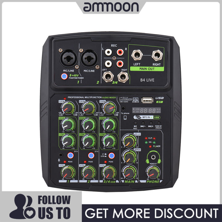 [ammoon]4-Channel Audio Mixer Mixing Console LED Screen Built-in ...