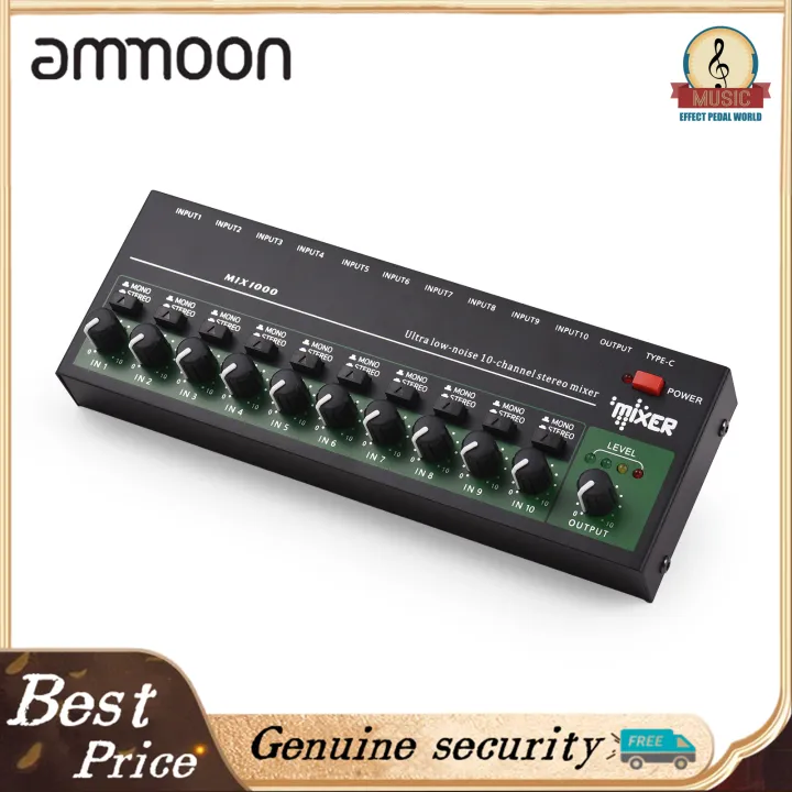 10-Channel Audio Mixer Stereo Mono Line Mixer 6.35mm TRS/TS Input Metal ...