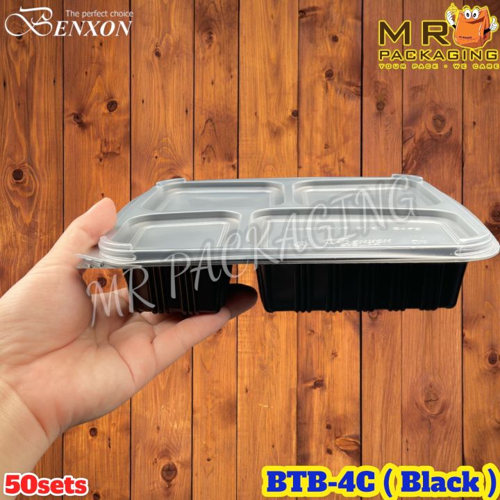 Benxon 3 / 4 Compartment Black Container With Lid ( 50sets± ...
