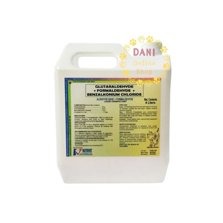 FORMALIN + GLUTARALDEHYDE + BK (4L) | 4 L / 1 Gallon | Nutrivet FOR ...
