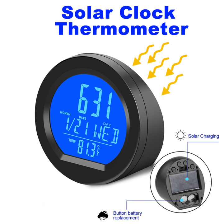 Solar Car Clock For Dashboard Digital LCD Clock Interior Temperature ...