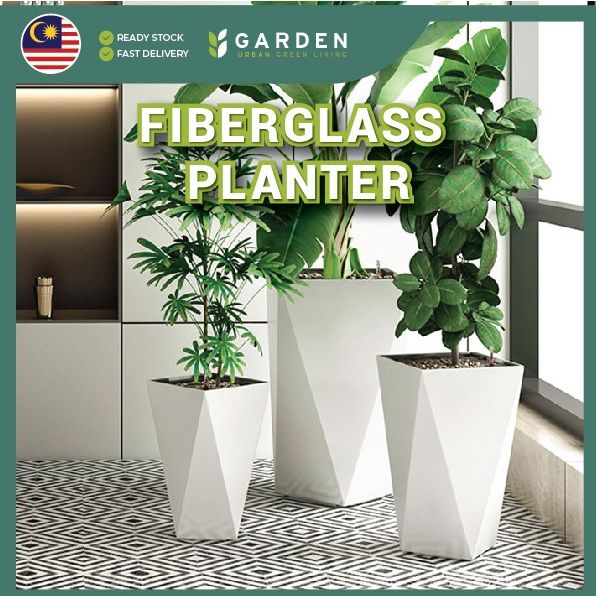 FIBERGLASS Large Floor POLYGONAL Planter Box Flower Tree Pot Vase Black ...