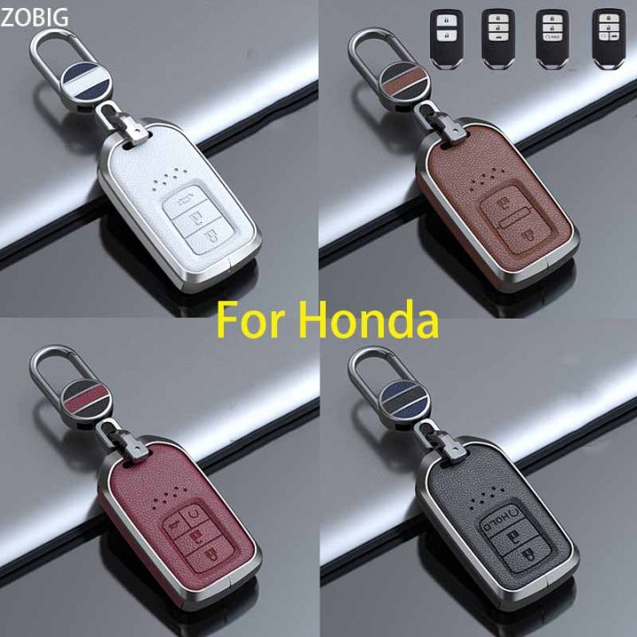 ZOBIG Zinc alloy leather for Honda Key Fob Cover Honda Accord Civic ...