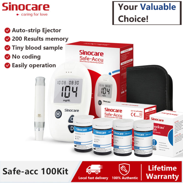 Sinocare Safe - Accu 100Kit Blood Glucose Meter Kit with 100pcs. Test ...