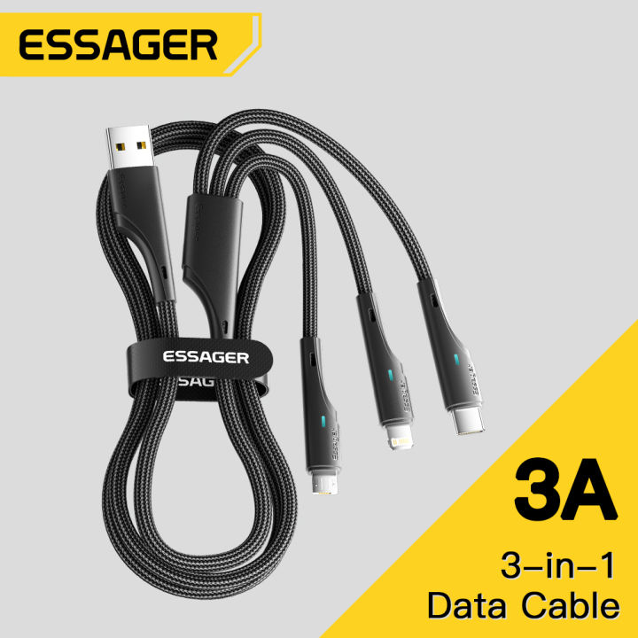 Essager 3 in 1 USB Type C Cable Micro USB Wire Charger For iPhone 13 12 ...