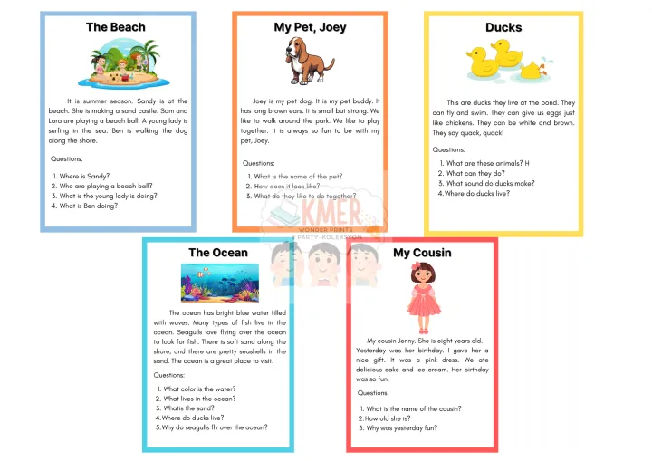 5 pcs Laminated Short Stories with Questions A4 Size ( Reading ...