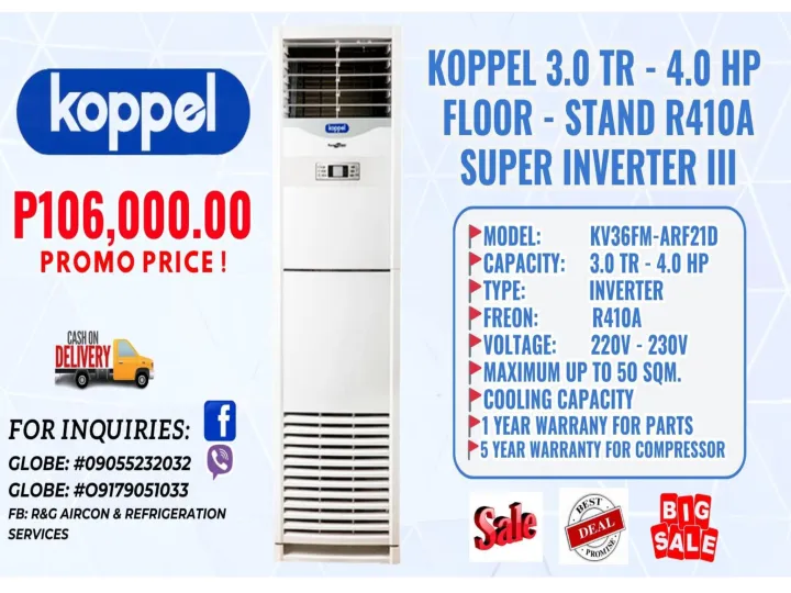🎉BRAND. NEW KOP.PEL 3.0 TR - 4.0 HP FLOOR -STAND SUPER INVERTER AIRCON ...