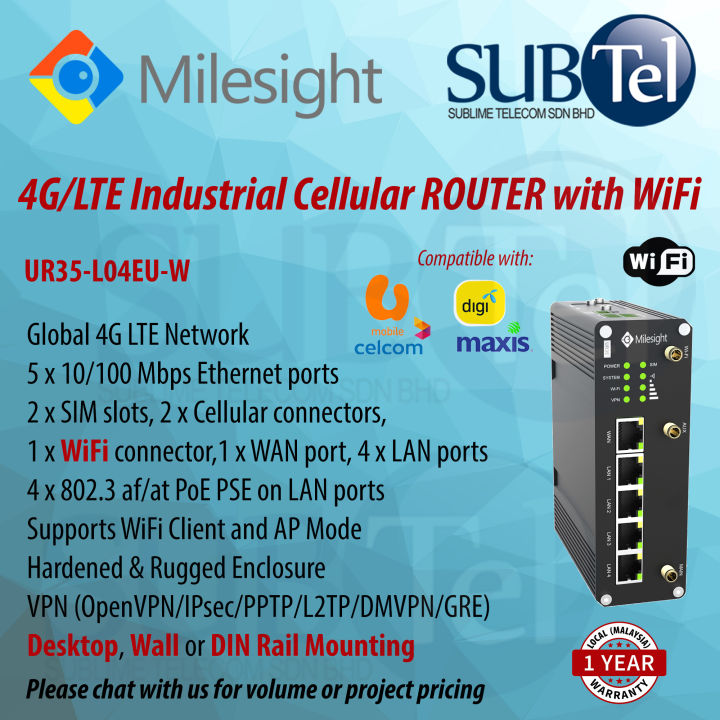 Milesight UR35-L04EU-W 4G LTE Industrial Cellular Router Pro Series ...