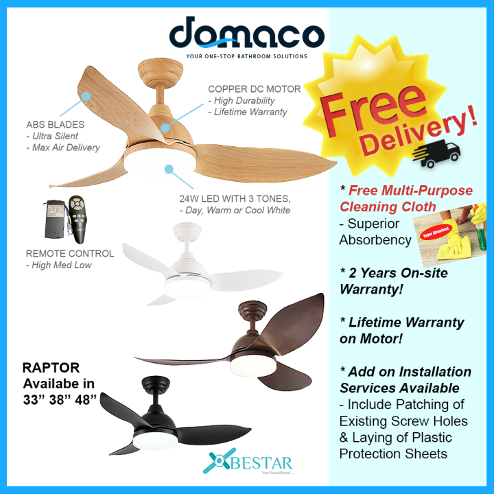 Bestar Raptor DC Ceiling Fan with 24W 3 Tone LED Light Kit and Remote ...