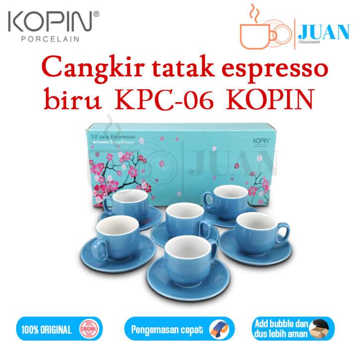 KOPIN Cangkir set espresso 90ml 6 pasang two tone biru / gelas espresso ...