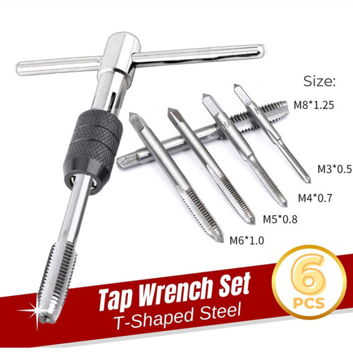 6PCS Set Screw Tap T-shaped Wrench Threading Tapping Hand Steel Metric ...