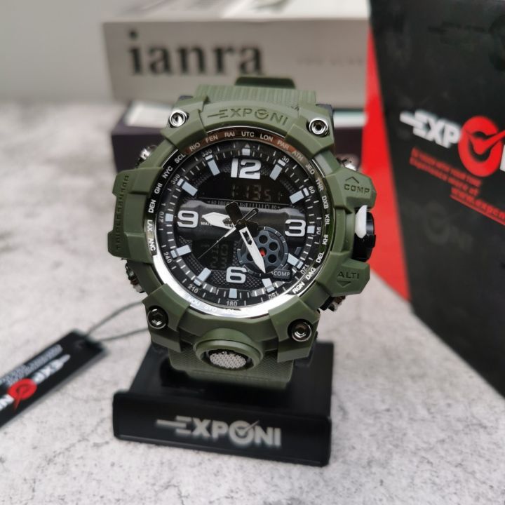 นาฬิกาข้อมือผู้ชาย แนวสปอร์ต 2ระบบเข็มและดิจิตอล ตัวเลขมีไฟ กันน้ำ ...