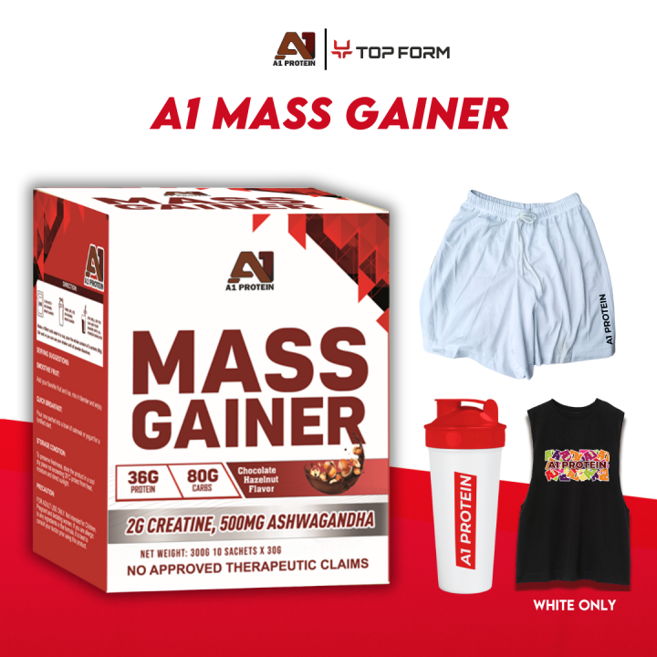 A1 PROTEIN Mass Gainer 10s,20s & 30 sachets 300g (NO BOX) with shirt or ...