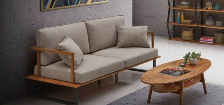 [TEAK WOOD] 1+2+3 Fabric Seat Sofa Set | Lazada