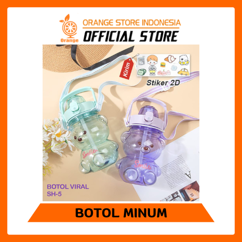 ORANGE Botol Minum Beruang 1.2L Free Stiker 2D - Botol Minum Tutup Flip ...