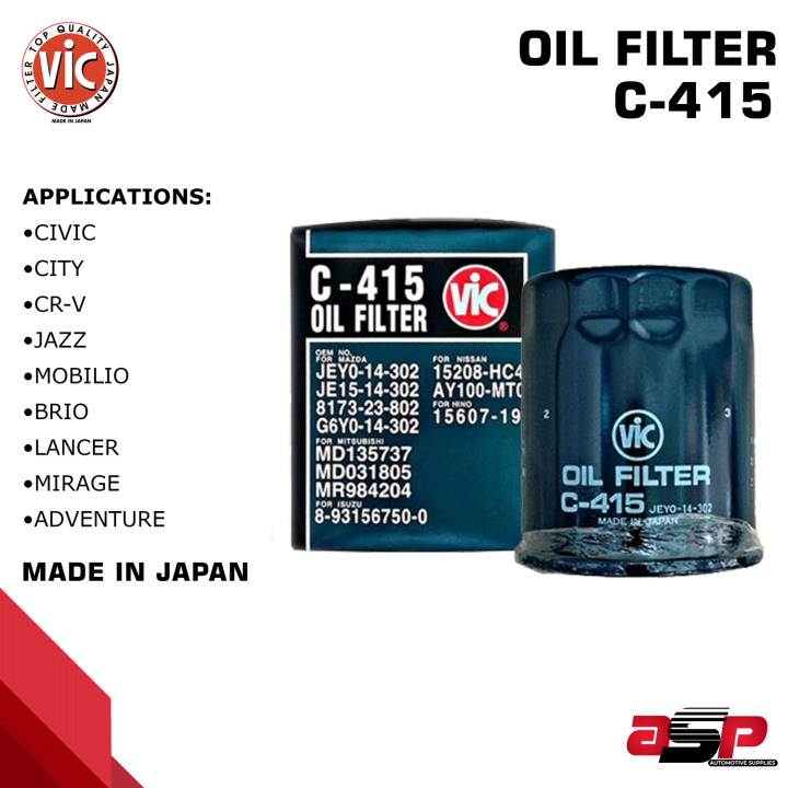 Vic C-415 Oil Filter For Mitsubishi Lancer, Mirage, Honda Jazz, City ...