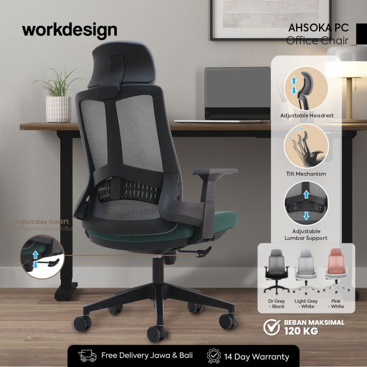 Workdesign - Ahsoka PC Kursi Kantor / Kursi Kerja Ergonomis dengan Sandaran Kepala dan Lumbar ...