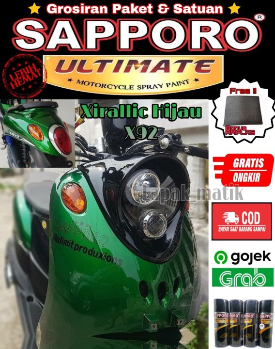 SAPPORO ULTIMATE X92 XIRALLIC GREEN HIJAU / CAT SPRAY SEMPROT AEROSOL ...