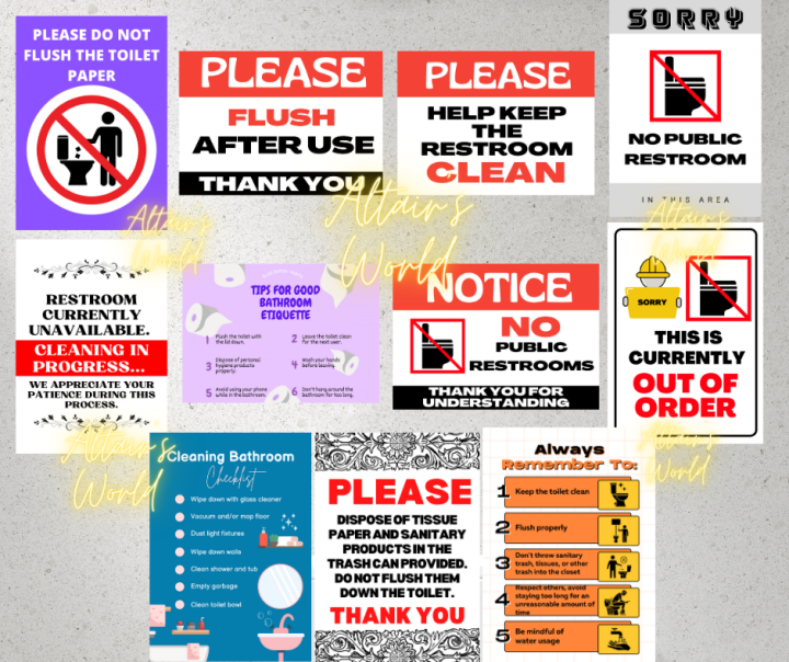 Restroom Toilet CR Bathroom Signages : Please Flush Sign Do not flush ...