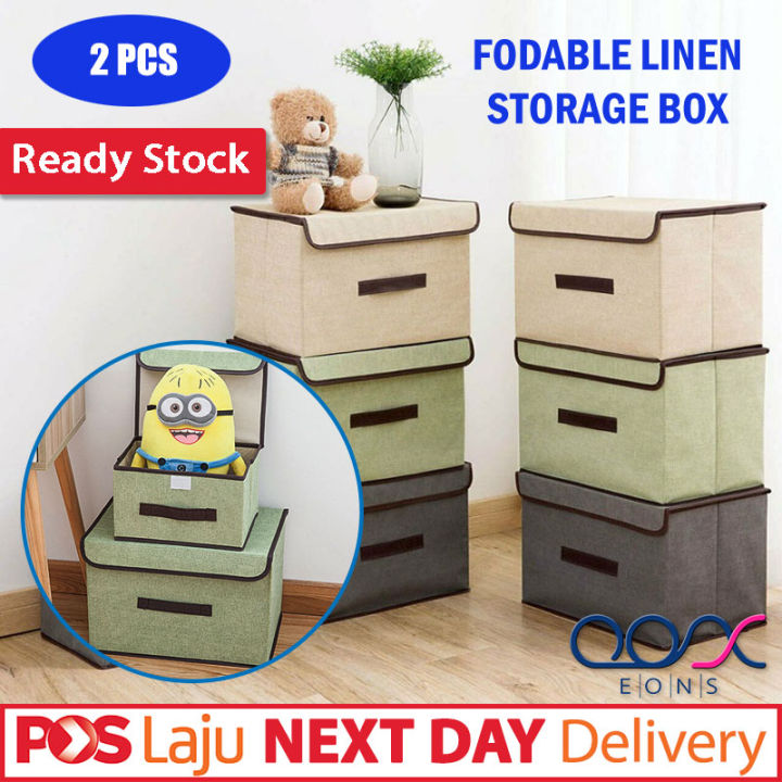 EONS 💖 2 PCS Folding Linen Storage Box Wardrobe Muti-Purpose Clothes ...