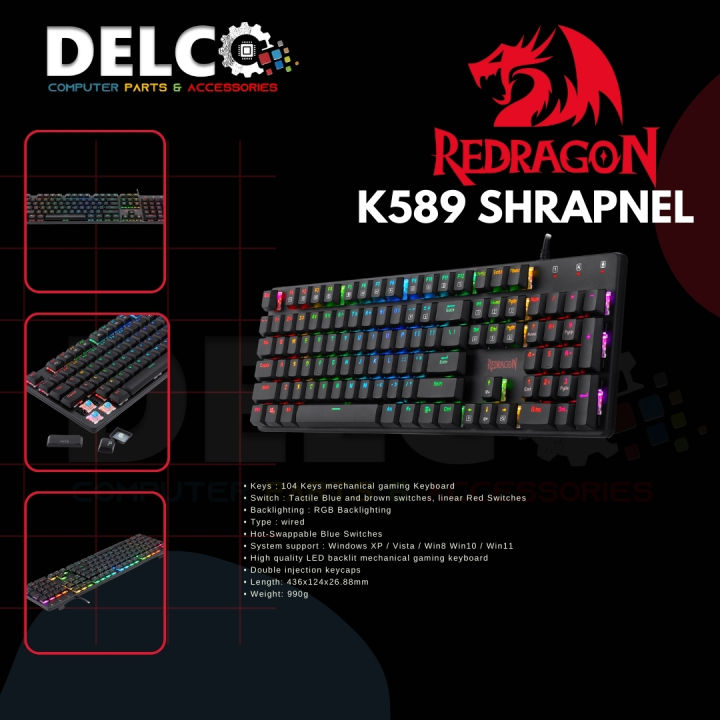 DELCO| REDRAGON SHRAPNEL (BROWN SWITCH) RD (K589RGB-1) Wired Mechanical ...