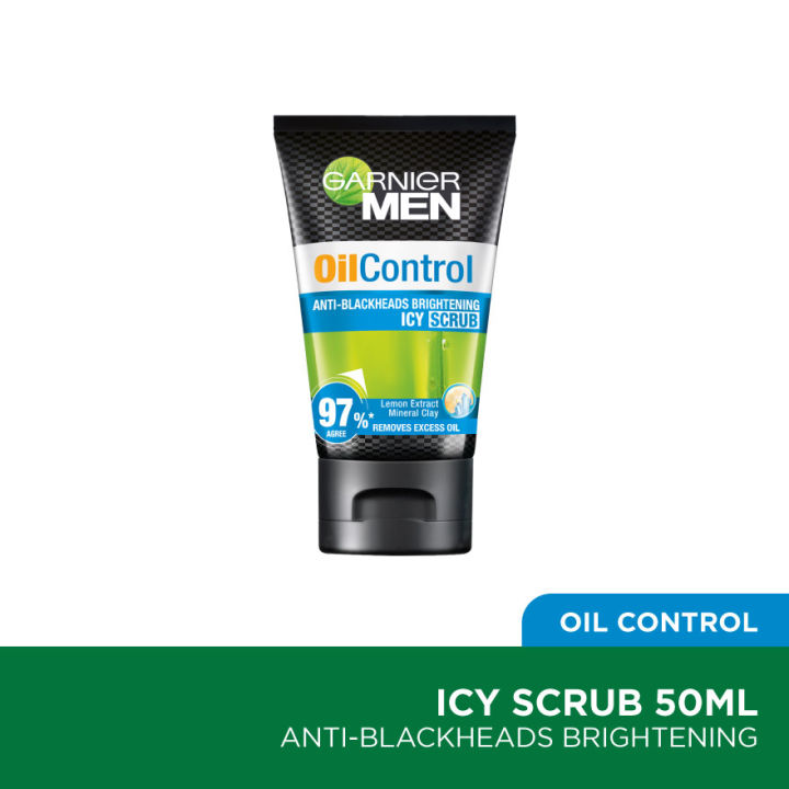 GARNIER MEN Oil Control Anti-Blackheads Icy Brightening Scrub 50ml | Lazada