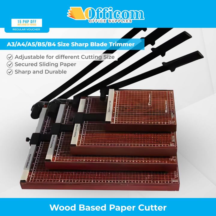 Officom Wood Base Paper Cutter Sharp Blade Trimmer Heavy Duty A3 A4 A5