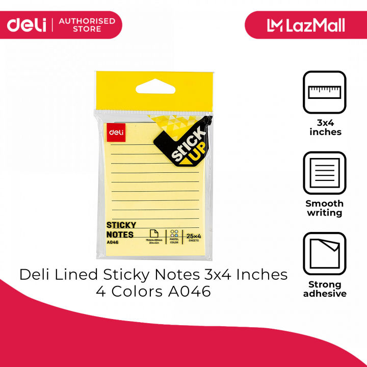 Deli A046 Lined Sticky Notes 3x4 Inches 4 Colors | Lazada PH