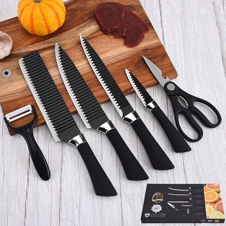 ROMAX ER-0238A 6pcs Knife Set Non-Stick Coating Kitchen Knives (Black ...